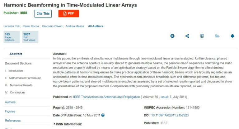 "Harmonic Beamforming in Time-Modulated Linear Arrays," published in IEEE Transactions on ...